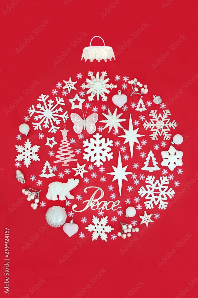 Christmas peace sign with tree decorations and symbols forming an ...
