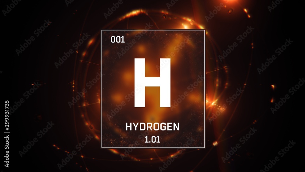 3D illustration of Hydrogen as Element 1 of the Periodic Table. Orange ...