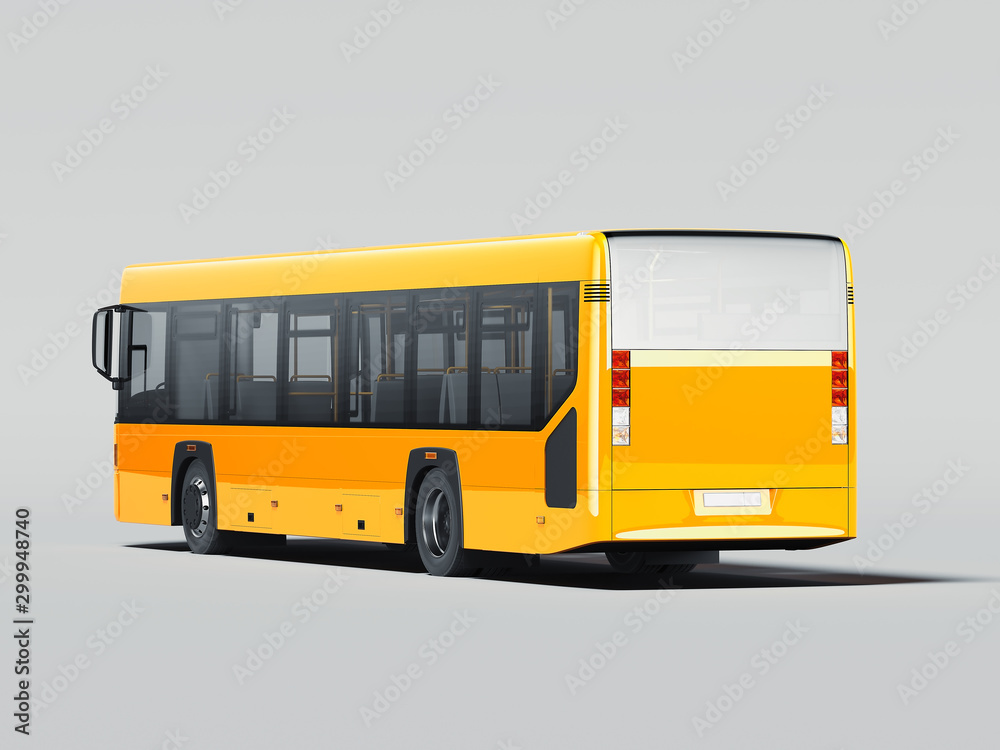 Modern yellow realistic bus isolated on gray background. back view. 3d ...