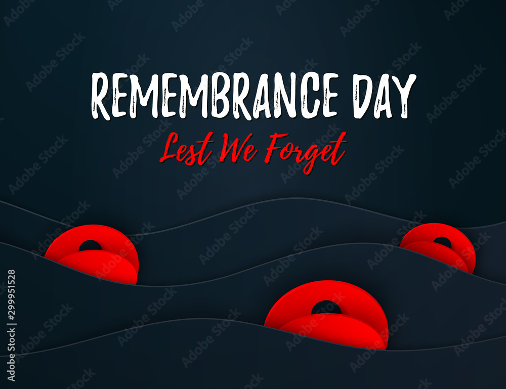 Vector Remembrance Day web layered banner. Paper cut Red Poppy flower ...