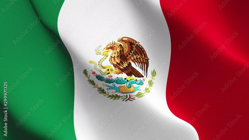 Mexico flag waving loop. Mexican realistic flag with fabric texture ...