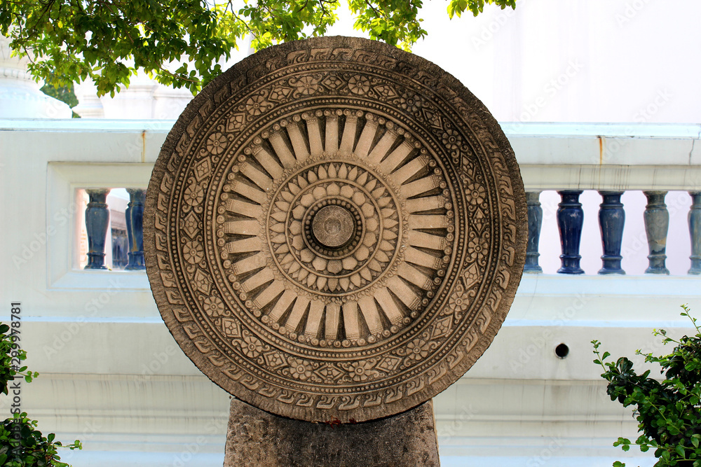 Dharmachakra-the wheel of dhamma in thai temple Stock Photo | Adobe Stock