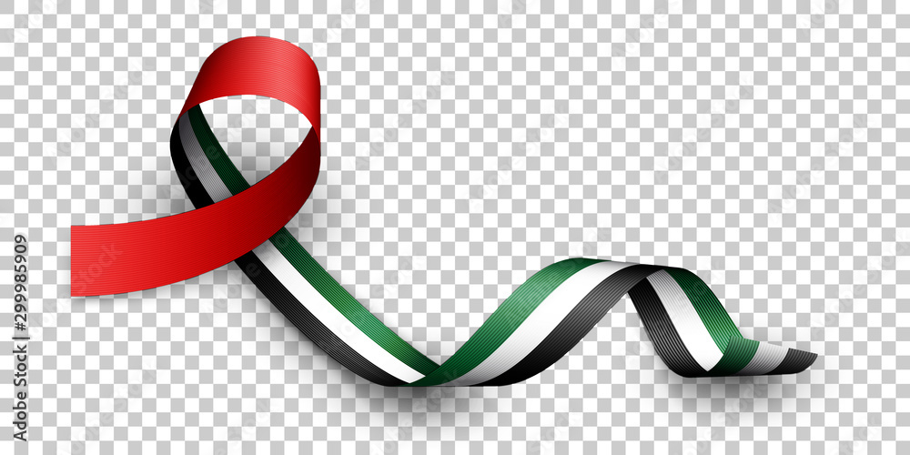 realistic UAE ribbon flag isolated on transparent checkered background ...