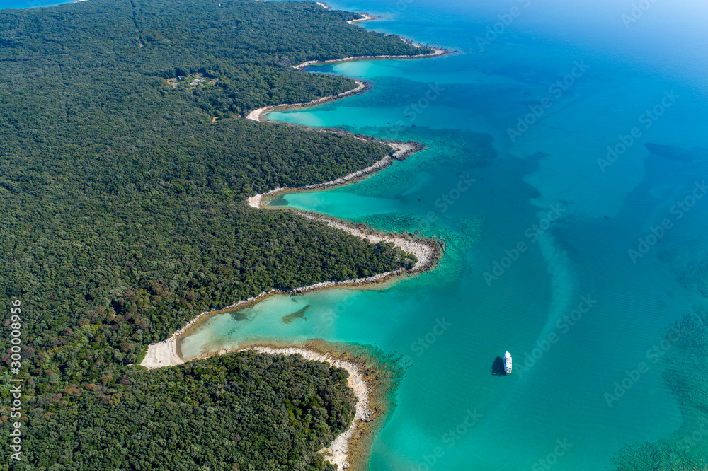 Aerial view of sea and beach in a lagoon on Cres ( isola Cherso ...