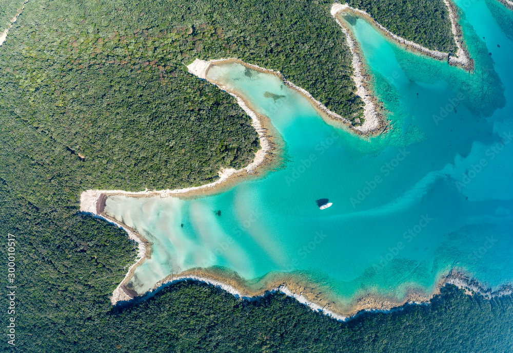 Aerial view of sea and beach in a lagoon on Cres ( isola Cherso ...