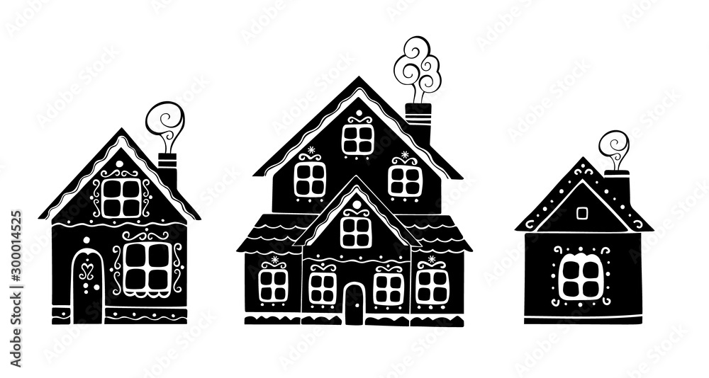 Christmas houses set. Vector illustration. Stock Vector | Adobe Stock