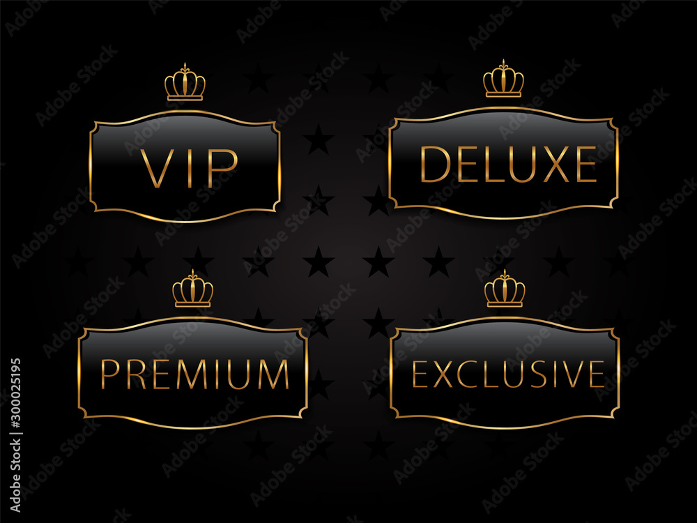 Vip black glass label with golden frame and crown. Premium, exclusive ...