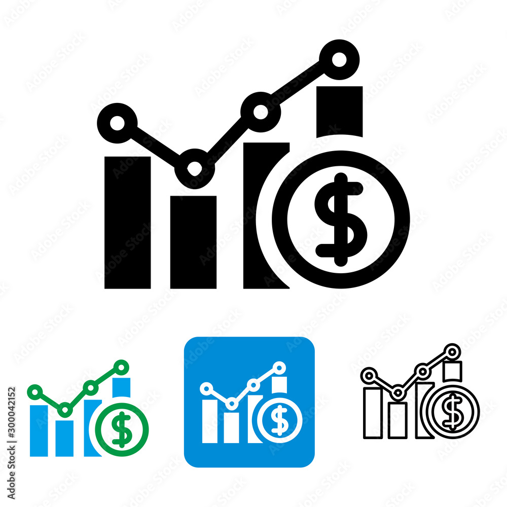 Financial chart icon with different color and style isolated on white ...
