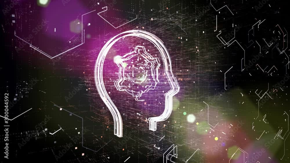 4k Brain AI Artificial Intelligence circuit tag cloud,binary computer code.The Matrix binary ...