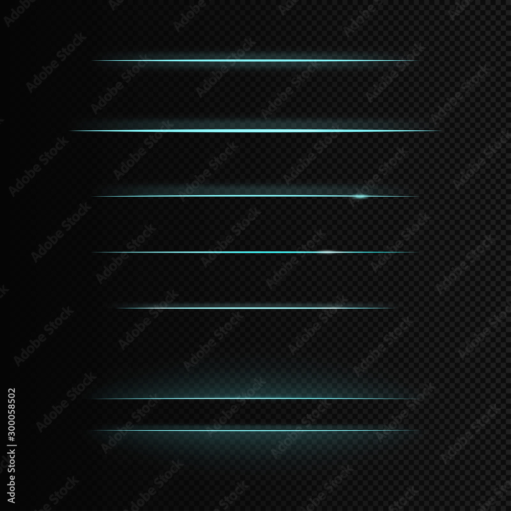 Vector set of 7 different light lines. Blue brights borders isolated on ...