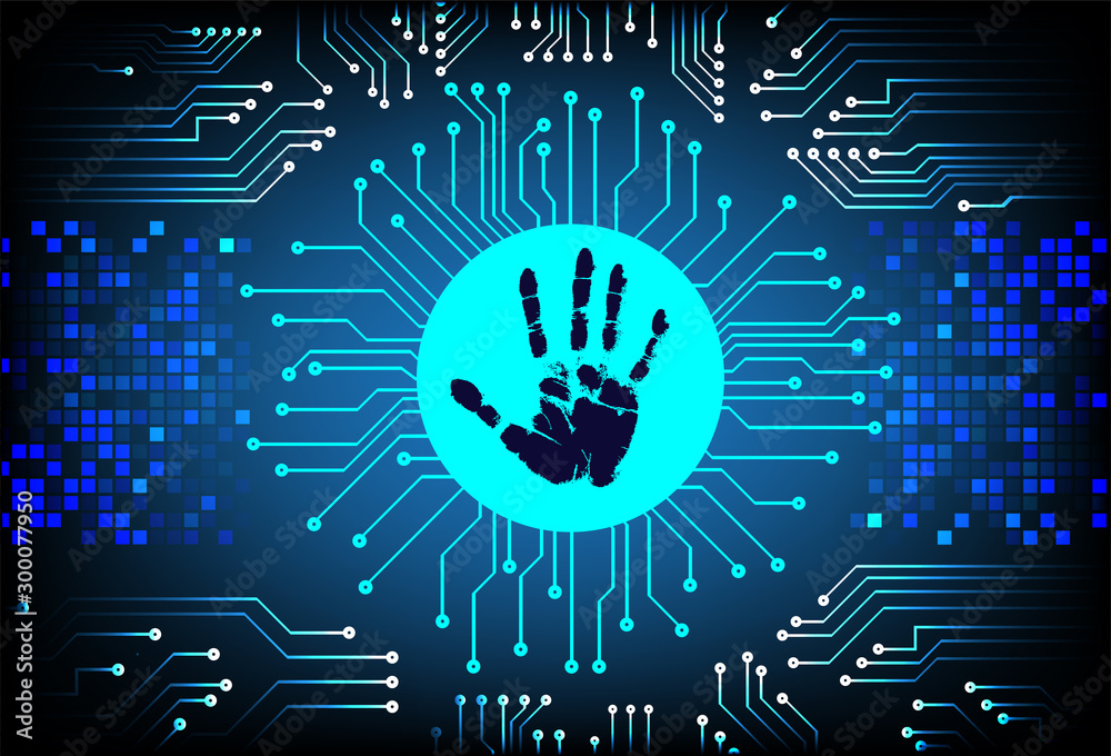 Hand print. Safety concept, Closed Padlock on digital, cyber security ...