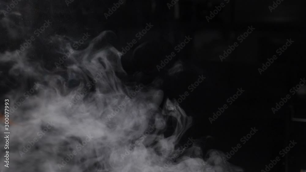 Fire Smoke from Bottom Up on Black Background. White vapor rising up ...