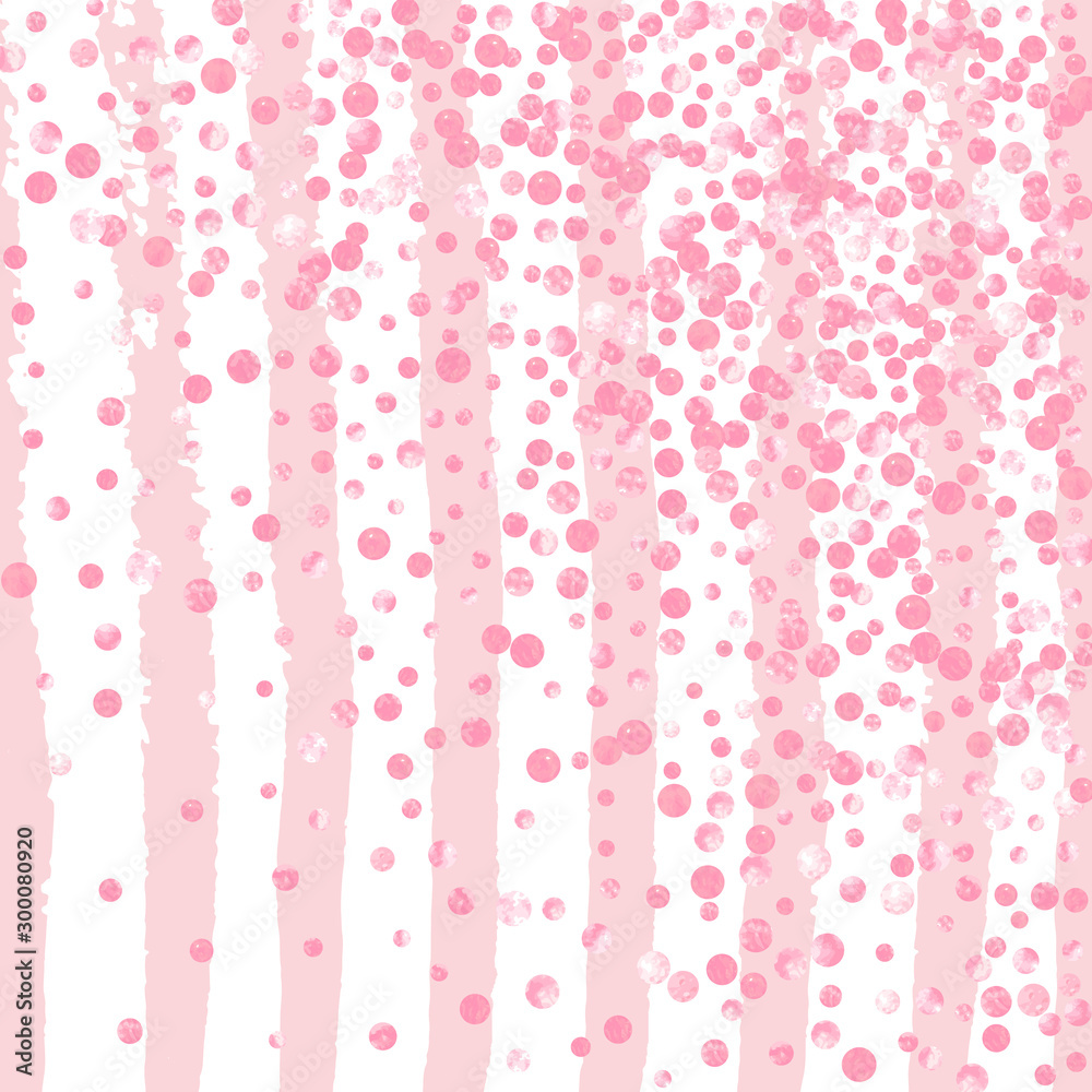 Pink glitter confetti with dots on white stripes. Shiny random sequins ...