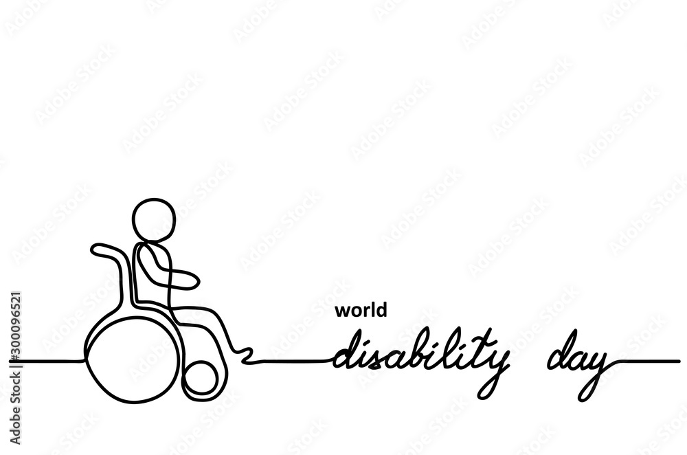 World Disability day vector minimal background. Person in wheelchair ...