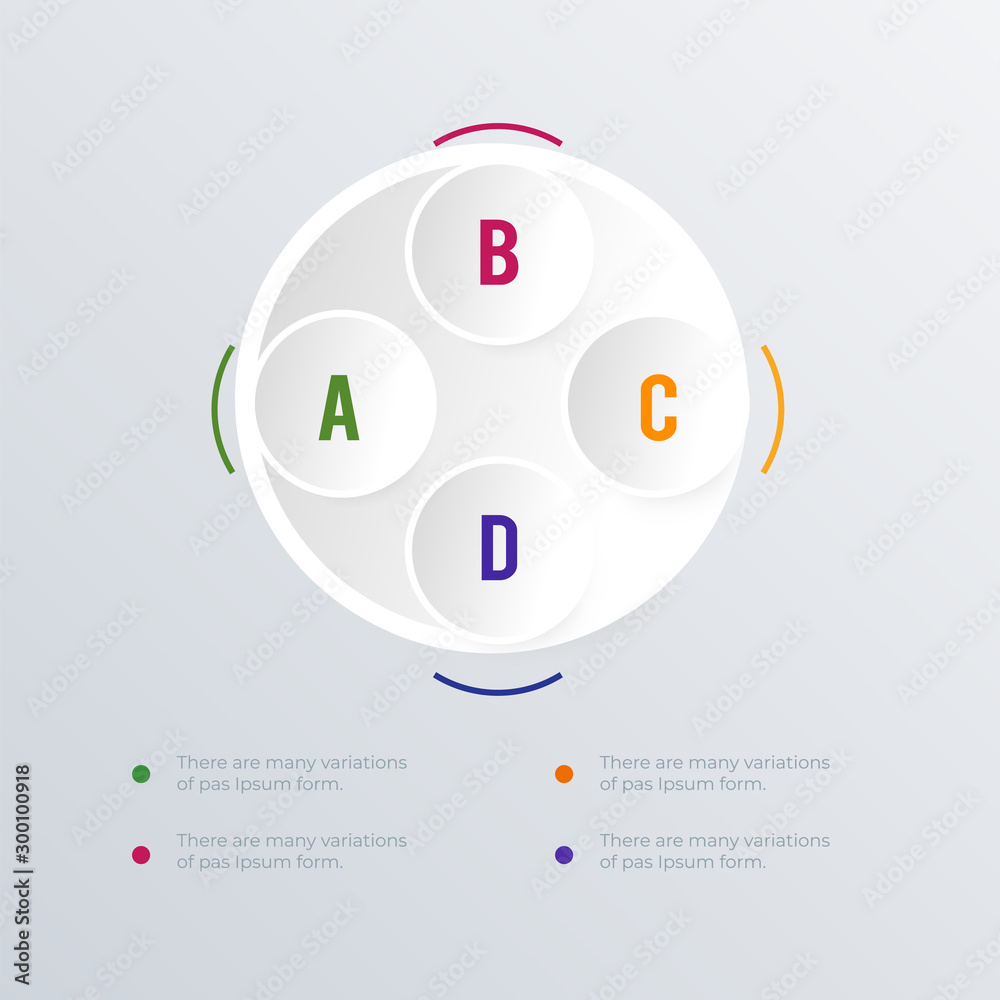 Rounded infographics template design. Business concept infograph with 4 ...