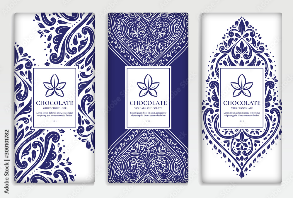 White and blue vintage packaging design of chocolate bars. Vector ...