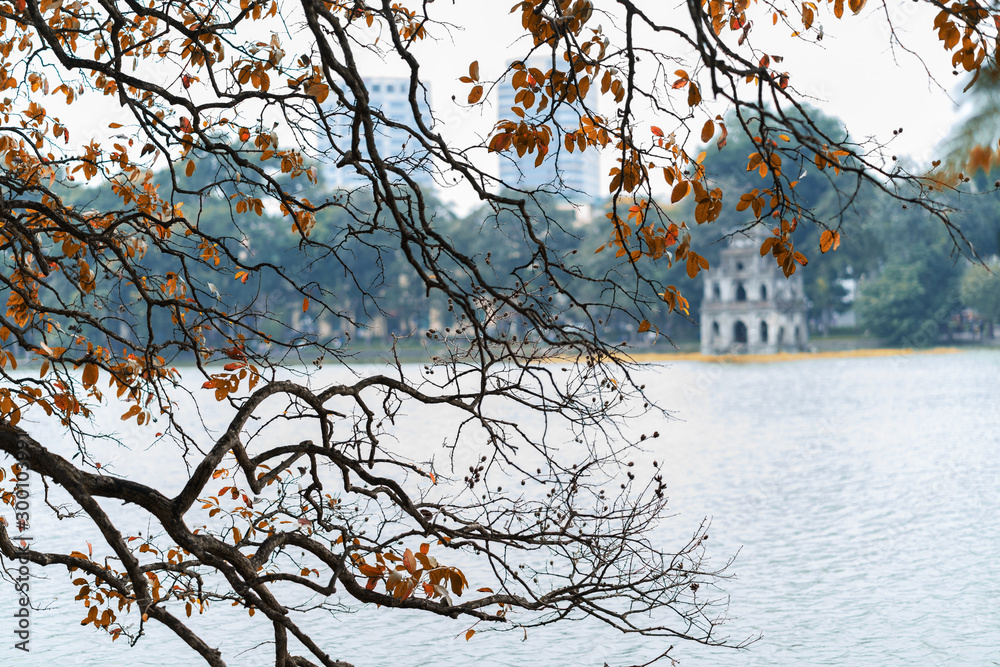 Hoan Kiem lake in Hanoi, Vietnam (Guom lake), Turtle tower Stock Photo ...