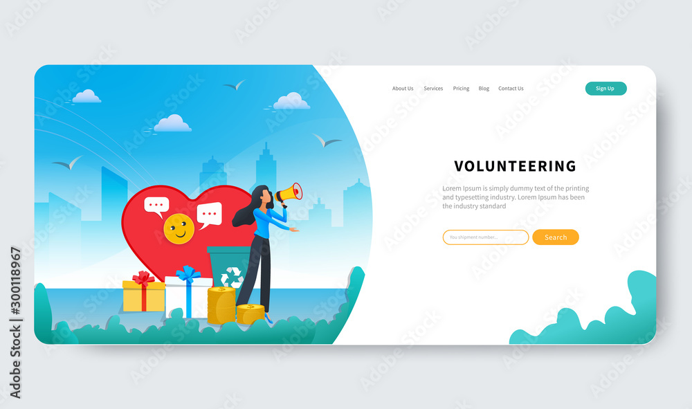 Volunteering vector illustration concept. Volunteer woman help charity ...