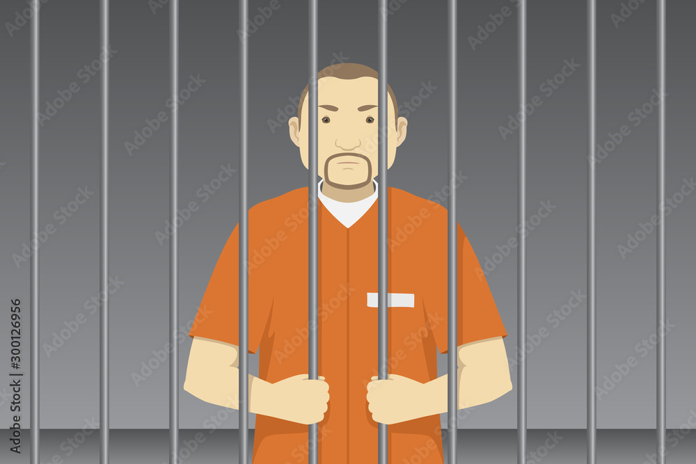 Convict behind prison bars. Vector illustration. Stock Vector | Adobe Stock