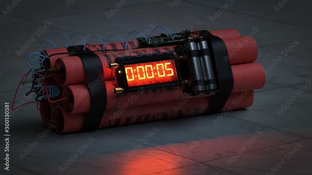 Bomb, sticks of dynamite with timer on the ceramic surface. Stock ...