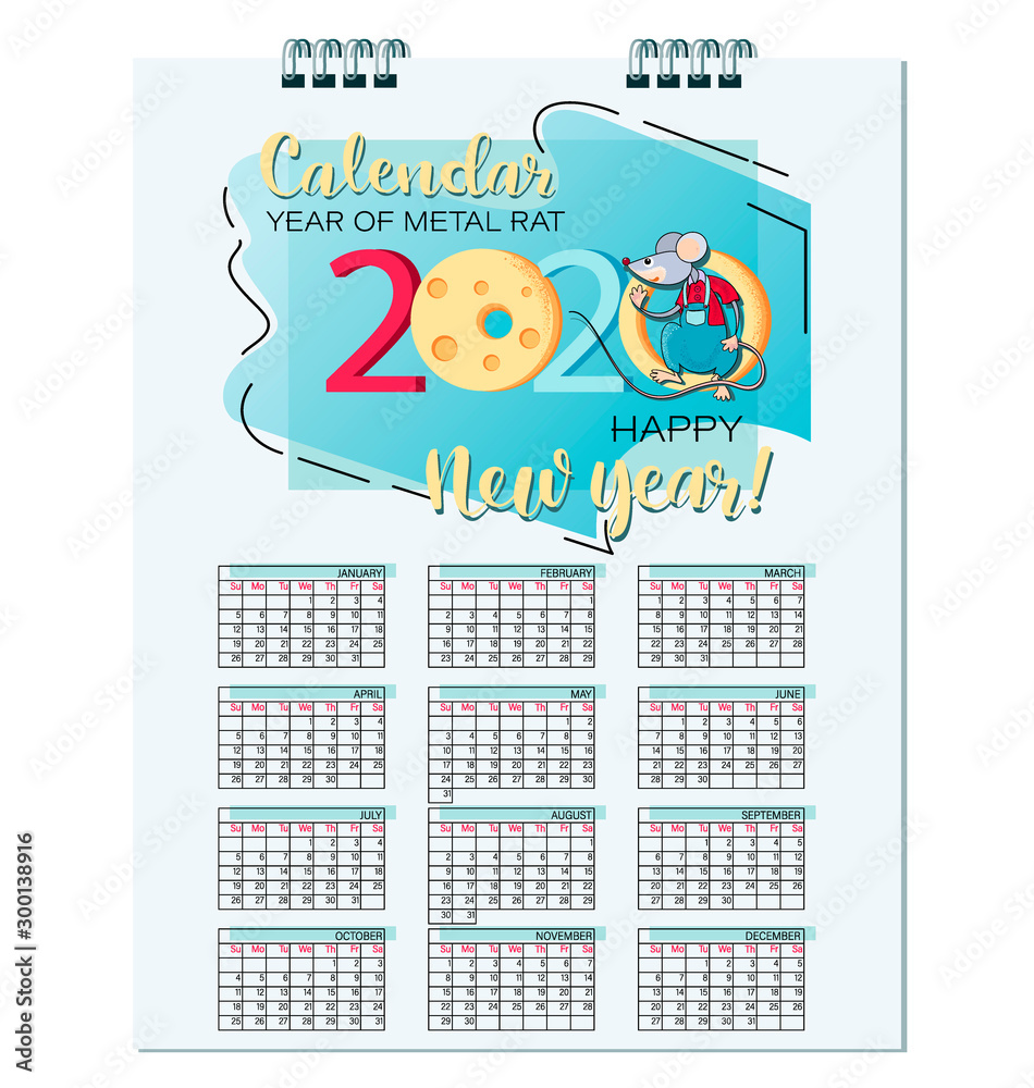 Rat. Calendar 2020. Mouse symbol of the Chinese New Year. Year of the ...