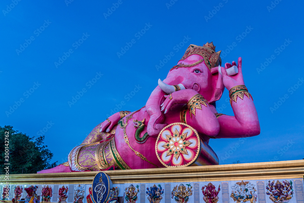 Big Reclining Ganesha in Pink color body of Wat Saman Rattanaram Thai ...