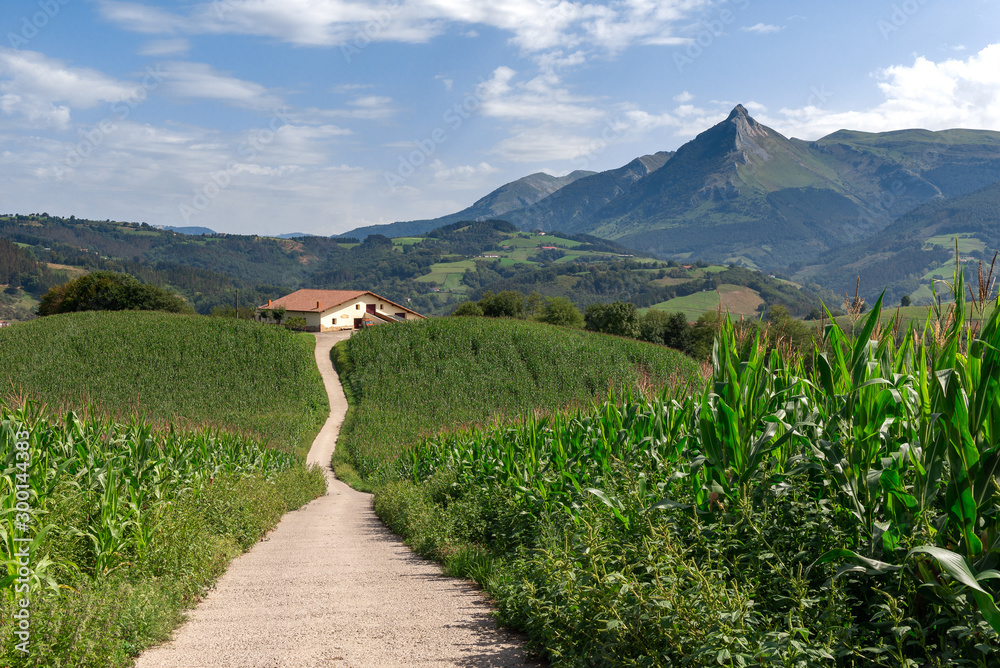 Basque farmhouse in Goierri with Txindoki mountain as background ...