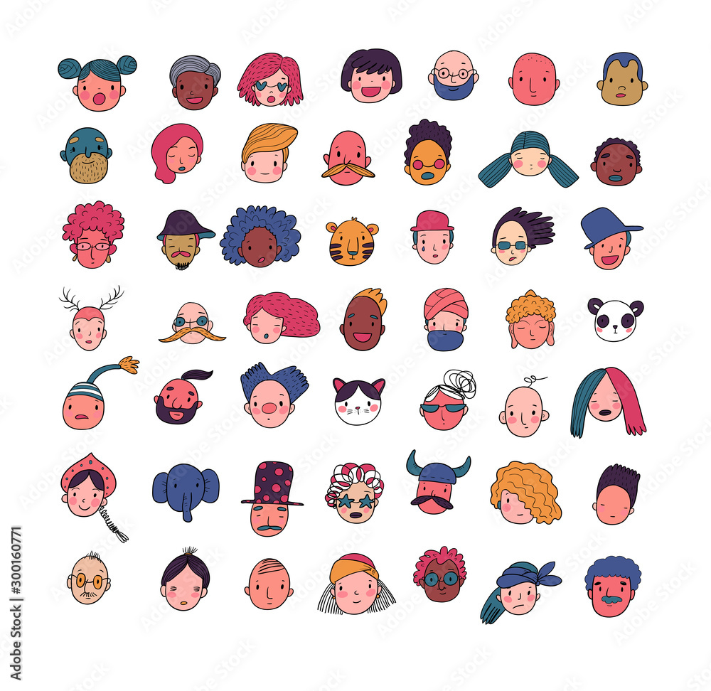 Pattern with graphical faces. Vector illustration. Set of people icons ...