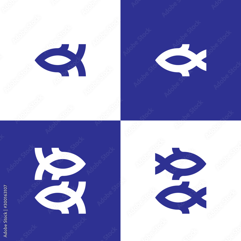 Fish logo design vector template set. Seafood restaurant shop store ...