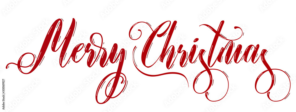 Merry Christmas red lettering on white background. Vector illustration ...