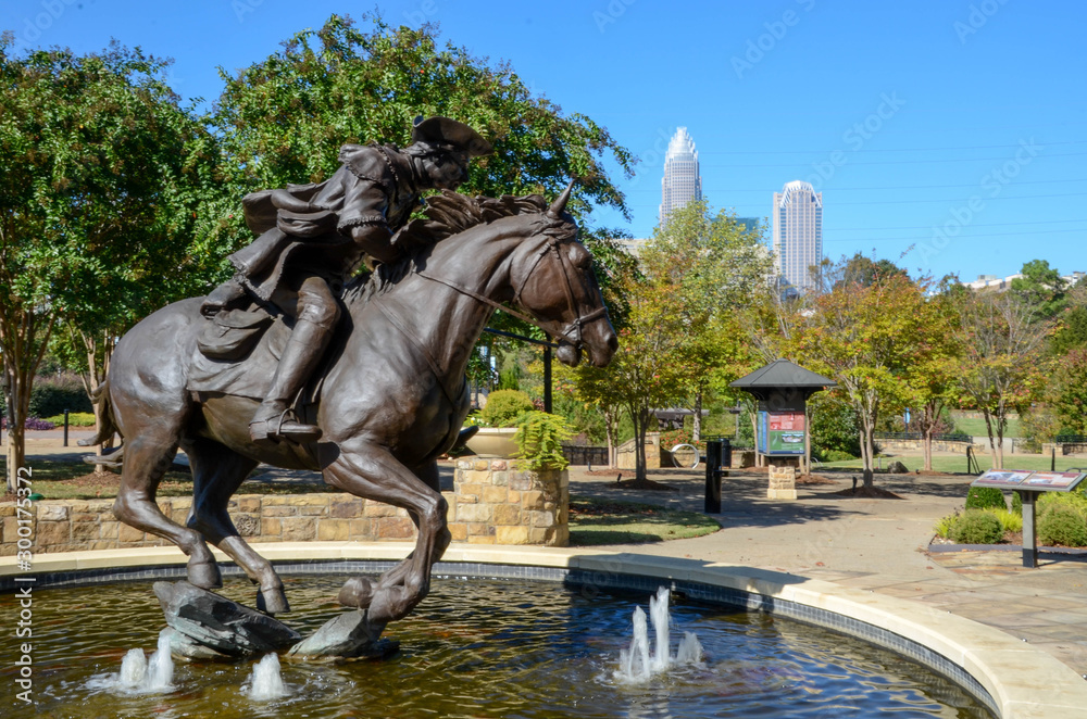 Captain James Jack statue in Elizabeth Park. Charlotte NC. Sitting in a ...