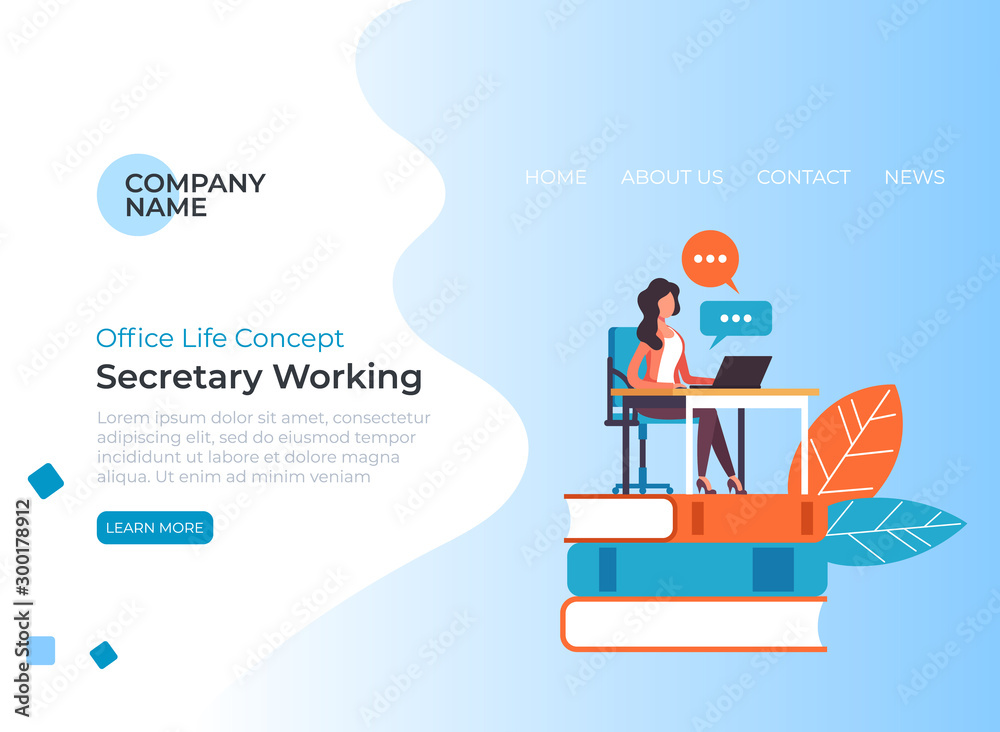 Secretary woman character working at workplace. Vector flat graphic ...
