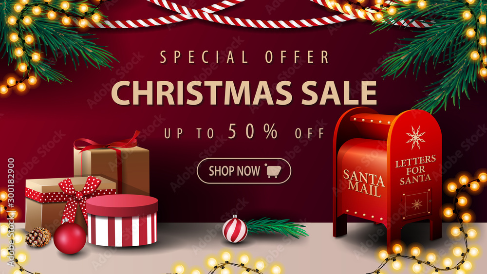 Special offer, Christmas sale, up to 50% off, discaunt banner with ...