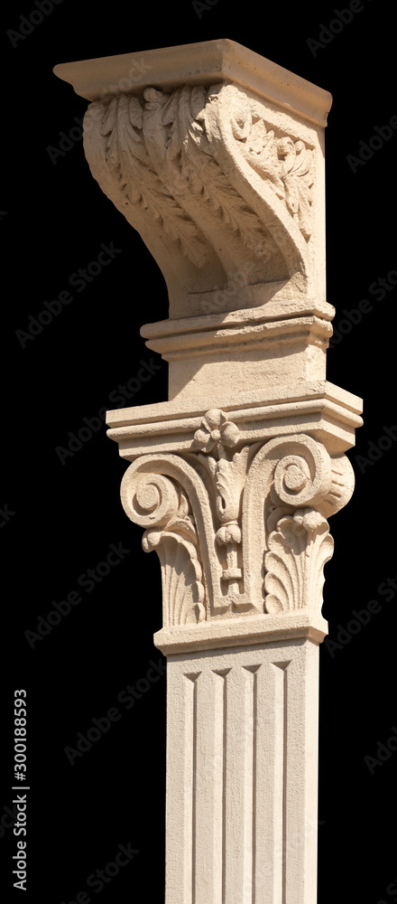 Elements of architectural decorations of buildings, columns and tops ...