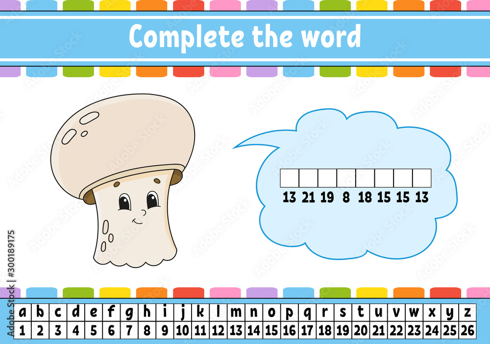 Complete the words. Cipher code. Learning vocabulary and numbers ...