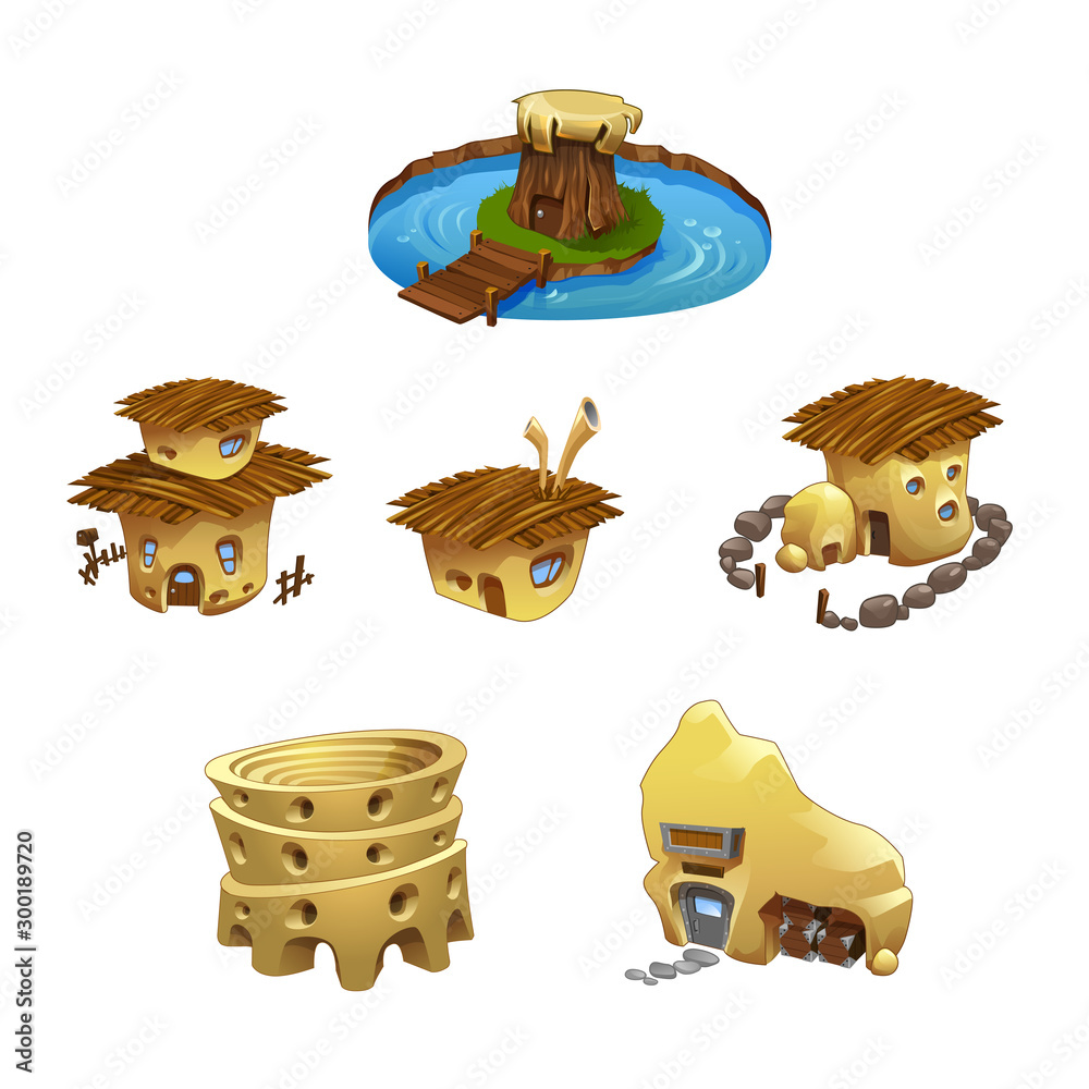 Vector set of cartoon buildings Stock Vector | Adobe Stock