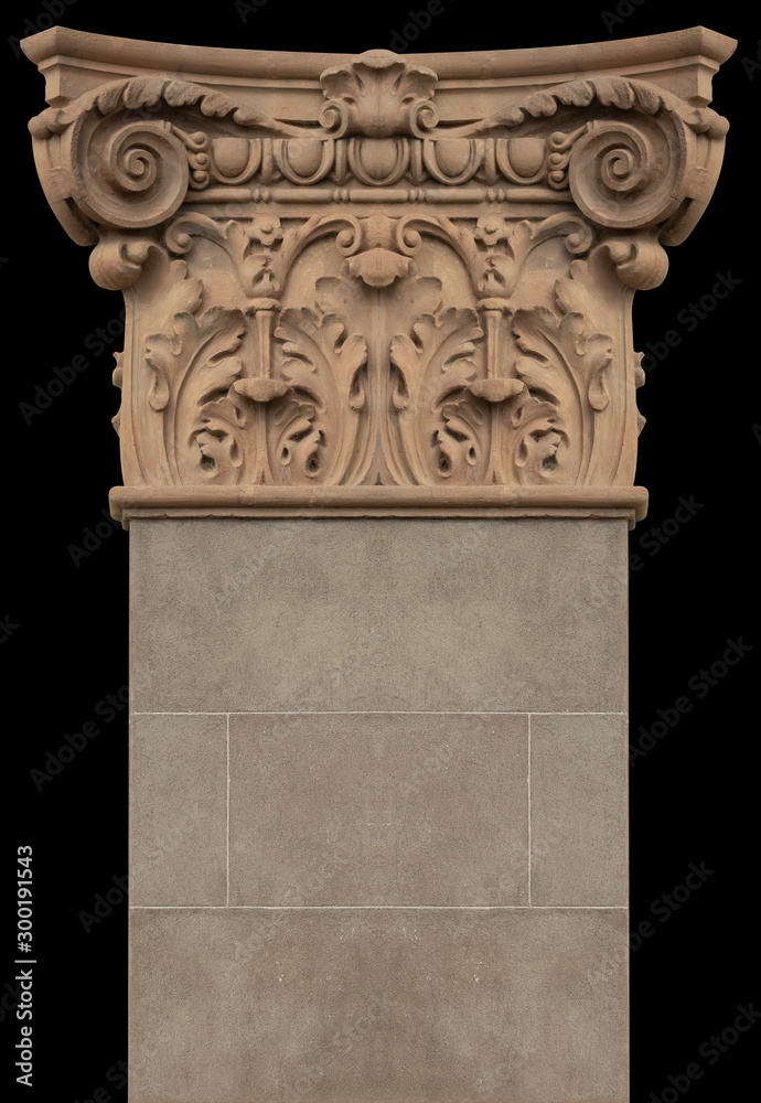 Elements of architectural decorations of buildings, columns and tops ...