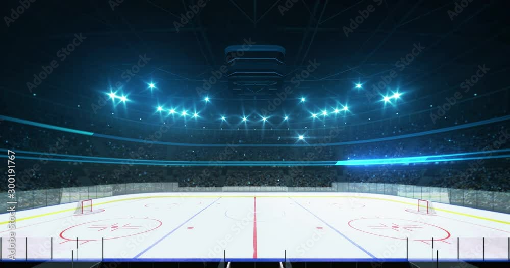 Lighting the ice hockey rink before the game in the stadium full of ...