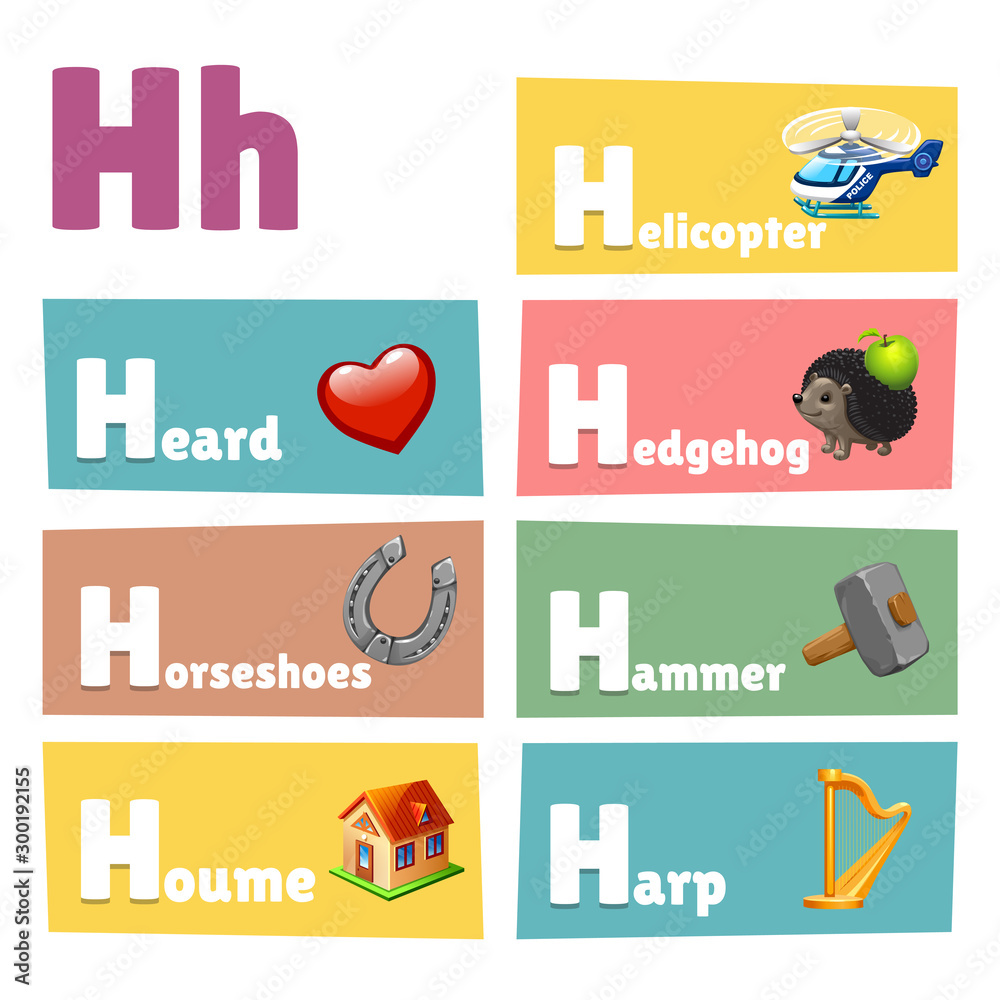 vocabulary letter H pictures and words with letter h Stock Vector ...