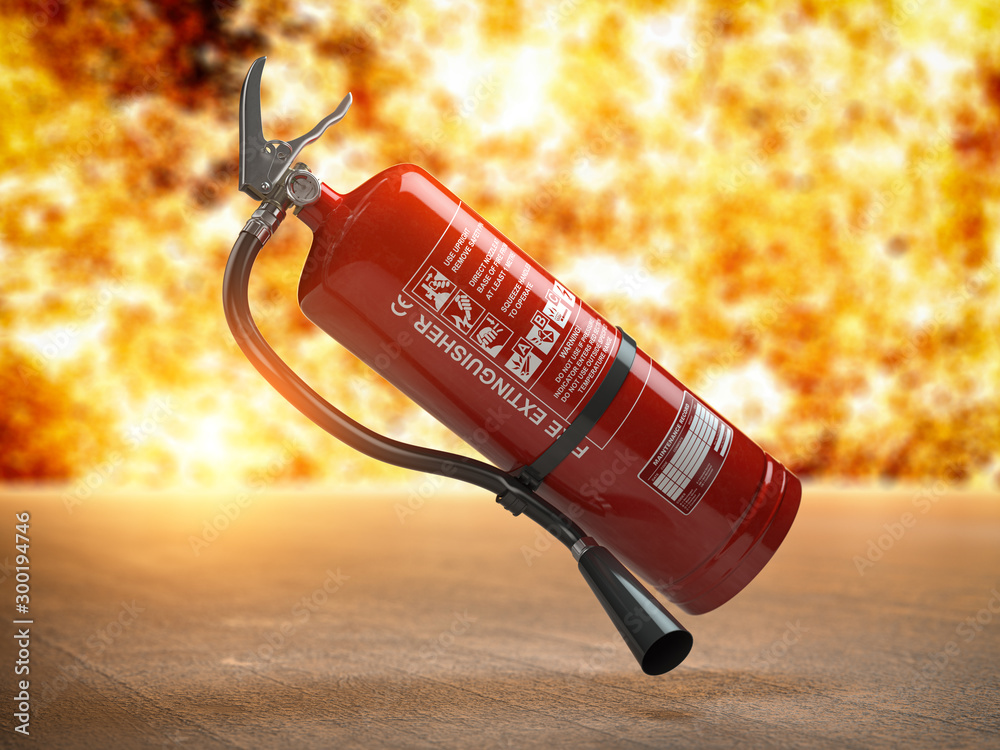Fire extinguisher on a fire background. Stock Illustration | Adobe Stock