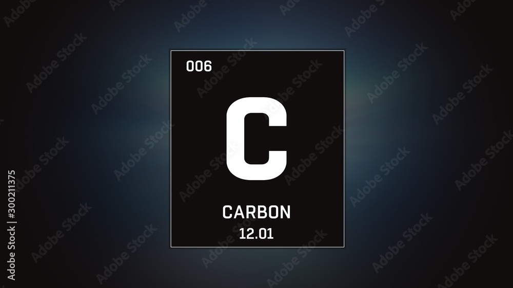 3D illustration of Carbon as Element 6 of the Periodic Table. Grey ...