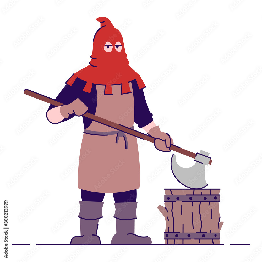 Medieval executioner flat vector illustration. Historical headsman with ...