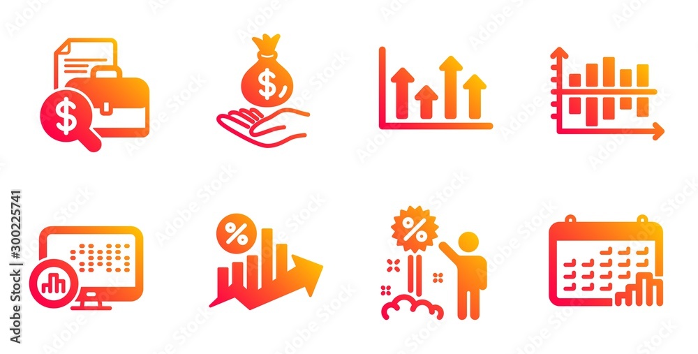 Diagram chart, Upper arrows and Discount line icons set. Accounting ...