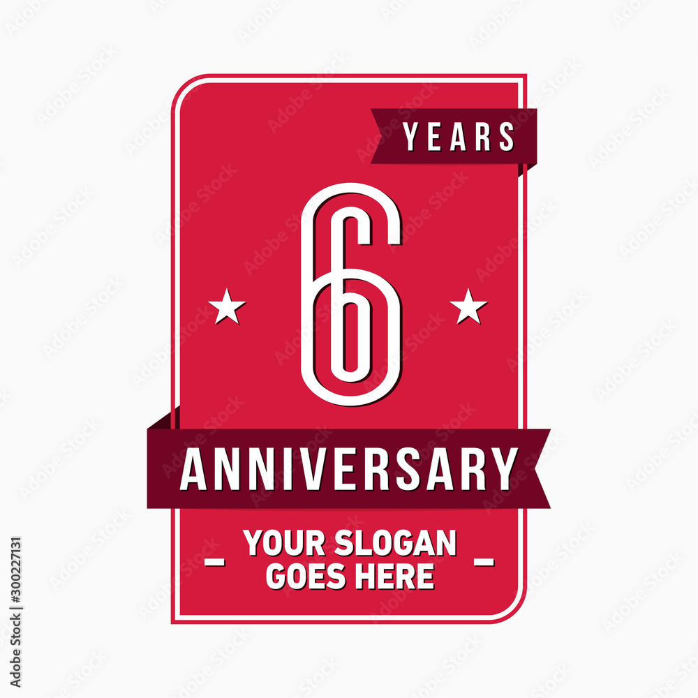 6 years anniversary design template. Six years celebration logo. Vector ...