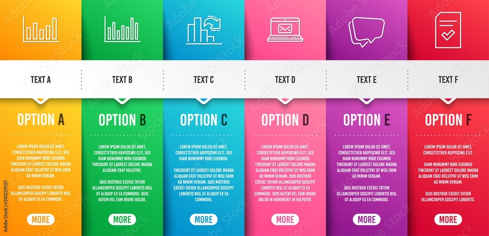 E-mail, Column chart and Speech bubble line icons set. Infographic ...