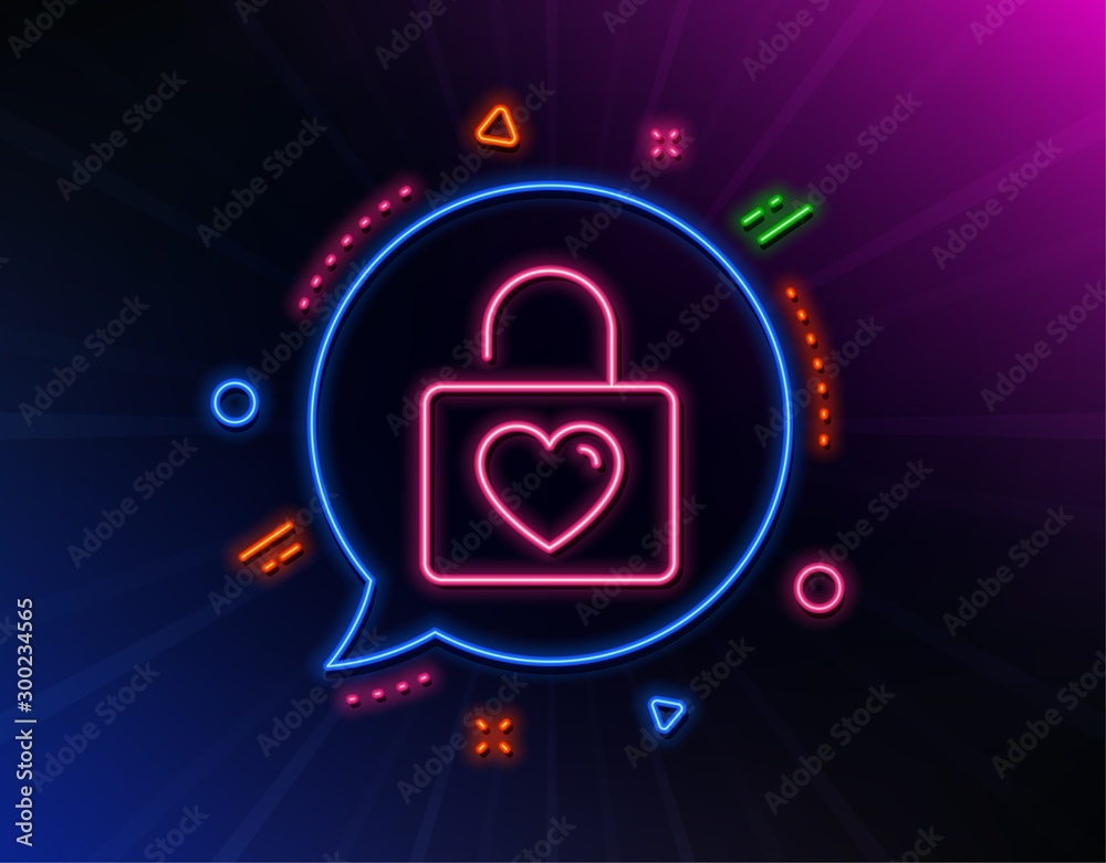 Locker with Heart line icon. Neon laser lights. Love symbol. Valentines ...