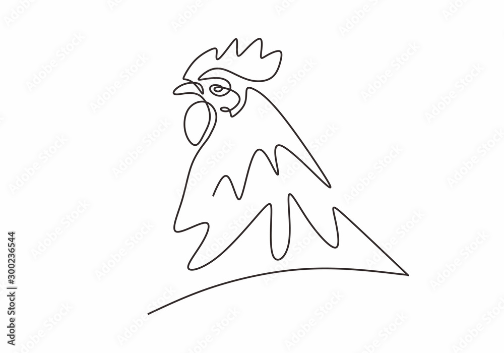Chicken rooster continuous one line drawing minimalism. Vector sketch ...