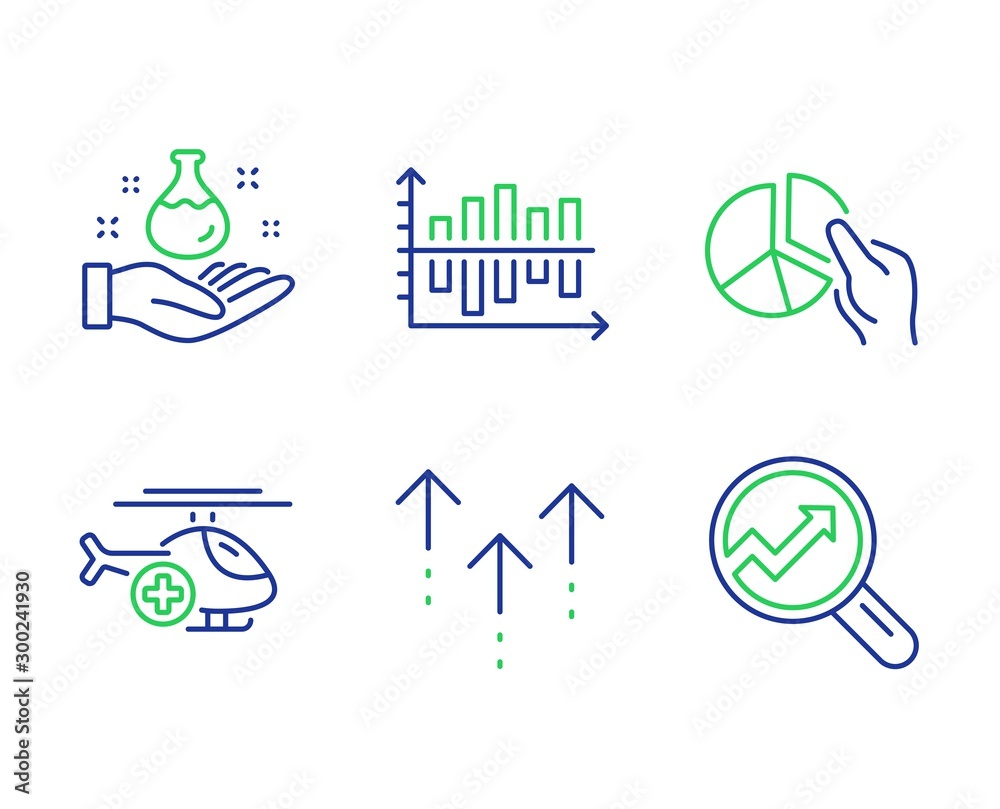 Diagram chart, Medical helicopter and Chemistry lab line icons set ...