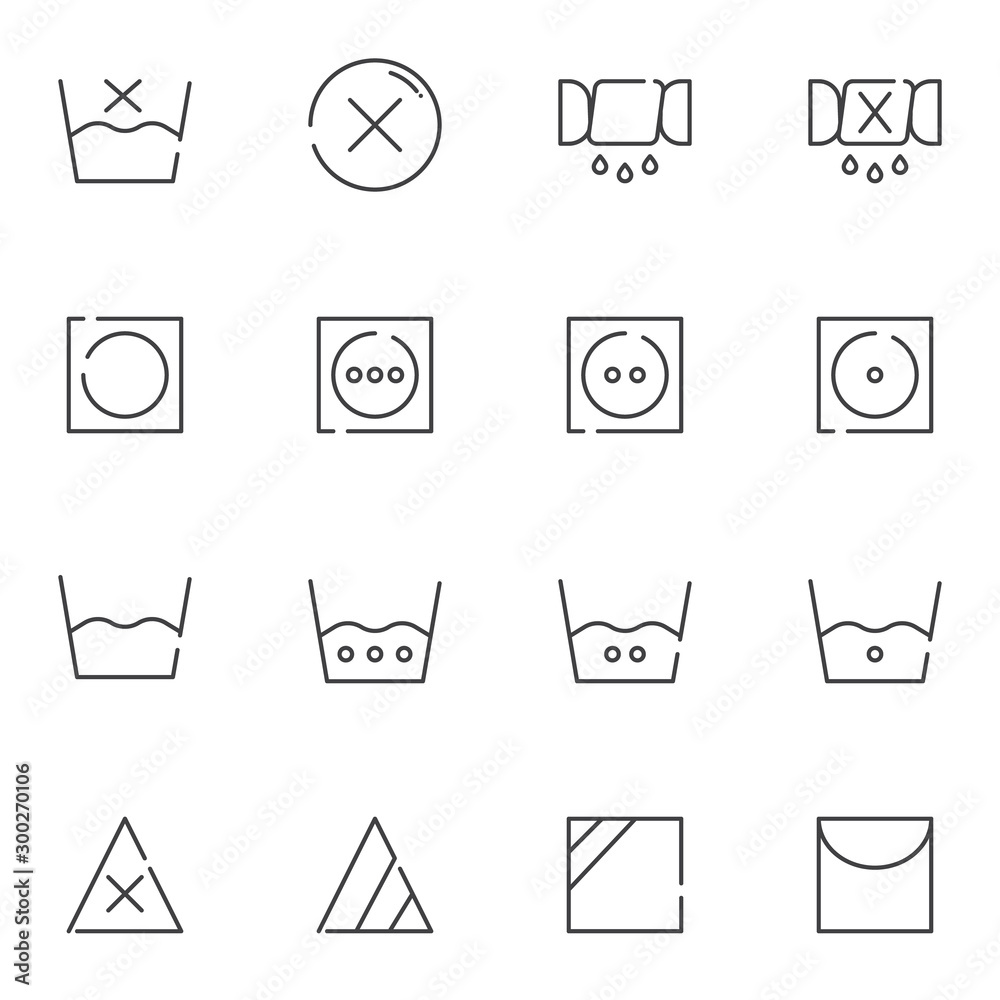 Washing machine instruction line icons set. Laundry linear style ...