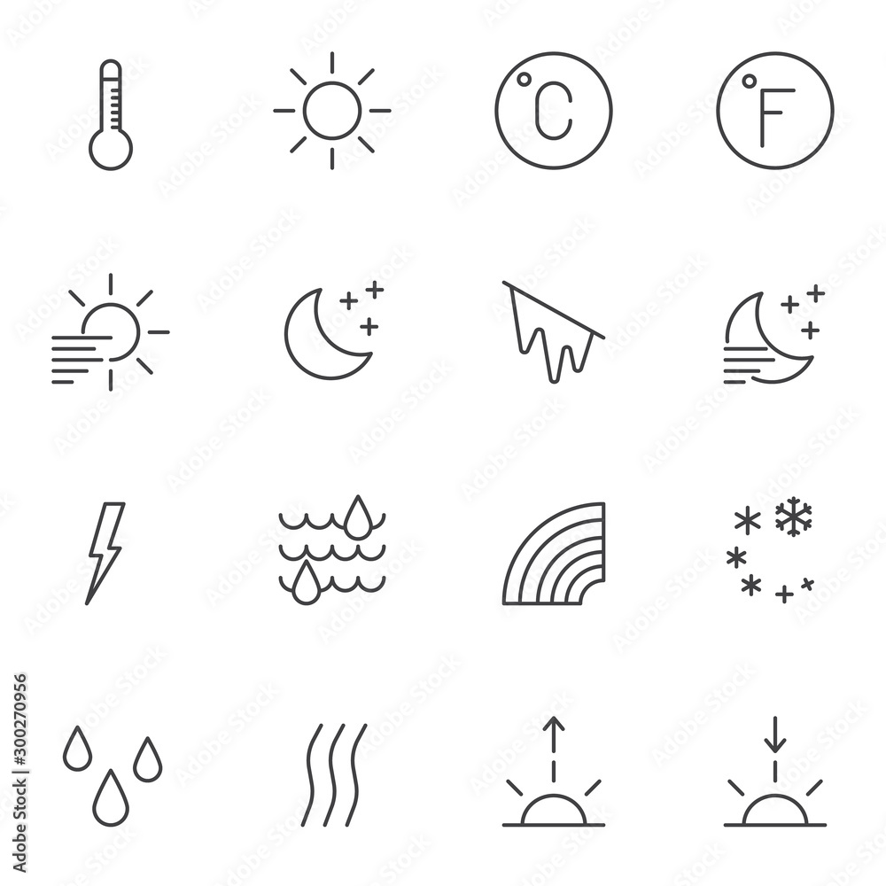 Weather line icons set. linear style symbols collection, outline signs ...